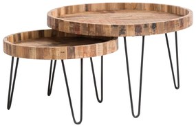 furniture-nabytek.cz - Sada 2 masivních konferenčních stolků Corby z recyklovaného tvrdého dřeva, hnědá, kulatá