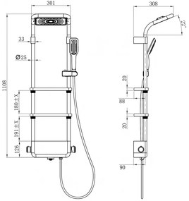 Mexen Dazz, sprchová sada s ruční a dešťovou hlavicí, černá, 78107-70