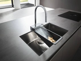 Hansgrohe M81, dřezová baterie Aquno Select s výsuvnou koncovkou a plochým sprchovým proudem, chromová, 73837000