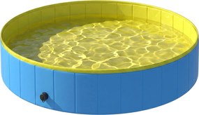 PawHut skládací bazén pro psy pro velká a extra velká plemena, 160 x 30 cm, protiskluzový, odolný plast, modrý — do interiéru i exteriéru | Aosom