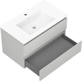 Mexen Rivel, koupelnová skříňka 80 cm s umyvadlem Otis, 2 zásuvky, drážkovaná, šedá matná/bílá, 91A20-08047-2-BFF62-W18M01