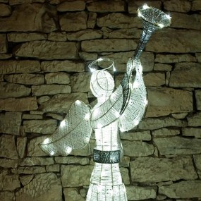 3D LED svítící anděl s trubkou, 122 cm, venkovní, ledově bílá s Flash, 120 LED, IP44