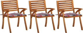 vidaXL Zahradní jídelní židle s poduškami 3 ks masivní akáciové dřevo [3060781] Barva: Vzor červená kostka