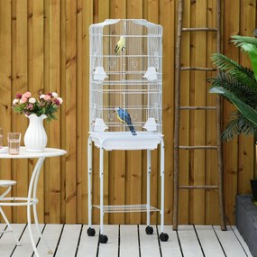PawHut Ptačí Klec na Kolečkách 46,5x36x157 cm, Kovová Ptačí Klec se 4 Krmítky, 3 Hnízdy, Vyjímatelným Velkým Odtokem a Úložnou Policí pro Kanárky a A…