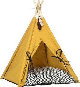 PawHut Tipi Stan pro Domácí Zvířata, Stan pro Kočky s Vyměnitelným a Pratelným Polštářem, Kočičí Dům s Protiskluzovým Spodkem, Hračková Kulička, pro …