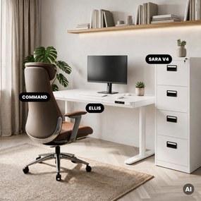Elektrický psací stůl sit-stand se zásuvkou a bezdrátovou nabíječkou Qi bílý, 1400 mm: ELLIS