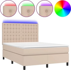 Box spring postel matrace a LED cappuccino 140x200cm umělá kůže 3135950