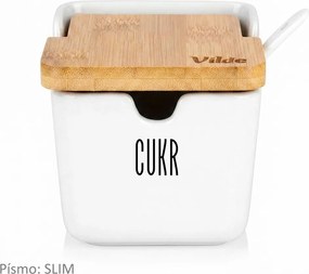 VILDE Hranatá keramická cukřenka /solnička s bambusovým víčkem a lžičkou, 250ml VILDE, bílá