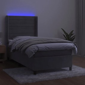 Box spring postel s matrací a LED světle šedá 80 x 200 cm samet 3139589