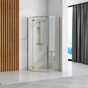 Pětiúhelníkový sprchový kout REA DIAMOND 90x90 cm, zlatý/transparent + vanička Diamond černá