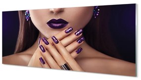akrylový obraz Ženské ruce fialové rty 120x60 cm