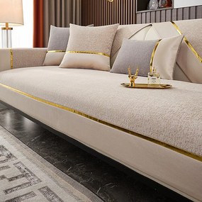 Luxusní přehoz na pohovku, či křeslo se zlatým proužkem (XL) Barva: styl 2- béžová, Rozměry (cm): 110 x 210 cm
