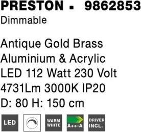 Závěsné LED svítidlo NOVA LUCE PRESTON 112W 3000K 9862853 stmívatelné Triac