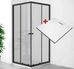 POINT Q BLACK HARD 90x90 Clear Čtvercový sprchový kout s mramorovou vaničkou