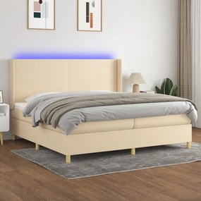 Box spring postel s matrací a LED krémová 200x200 cm textil 3138746