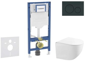 Geberit Duofix - Set předstěnové instalace, kompaktního klozetu Gaia a sedátka softclose, tlačítko Sigma20, černá lesk/černá mat SANI11CA5121B