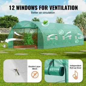 Walk-in tunelový skleník 8,9 × 2,96 × 1,98 m pozinkovaný rám PE kryt zelený