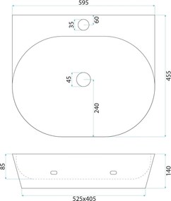 Rea Kim, keramické umyvadlo na desku 595x455x140mm, bílá lesklá, REA-U6683