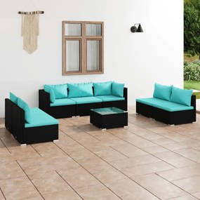 vidaXL 8dílná zahradní sedací souprava s poduškami polyratan [3102239] Barva: Černá a modrá water blue