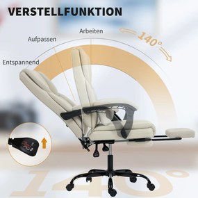 HOMCOM ergonomická kancelářská židle s nastavitelným opěradlem, vysouvatelnou opěrkou nohou, polstrovaným sedákem z ekokůže, výškově nastavitelná — b…