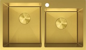 Mexen Xorin, 2-komorový nerezový dřez 780 x 450 mm, broušená zlatá, vzor voština, 6441782000-55HC