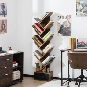 Costway Knihovna 10 Tier Tree Book se zásuvkou pro ložnici/obývací pokoj