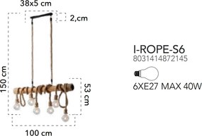 Svítidla Faneurope Rustikální lustr s lany ROPE-S6