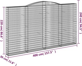Klenutý gabionový koš 400 x 30 x 220/240 cm pozinkované železo 153531