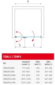 Roth TOWER LINE TZNL1/TZNP1 Zlamovací sprchové dveře pro instalaci do niky 90 cm Orientace vany: Levá