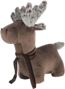Hnědá sametová zarážka do dveří sob Reindeer – 30*12*35 cm