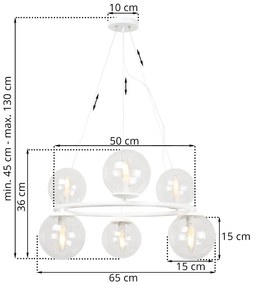 Závěsné svítidlo Paris, 6x čiré skleněné stínítko, W, O