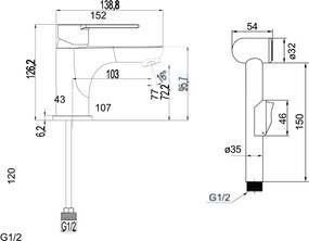 Mereo Dita umyvadlová stojánková baterie s bidetovou sprchou mosaz chrom CBE10105D