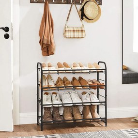 Botník IRON, 4 police, 68,5x27,5x65 cm, černá SongmicsHome