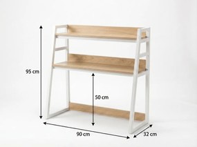 Police na stůl VERTEX 90x95 cm, bílá / dekor dub