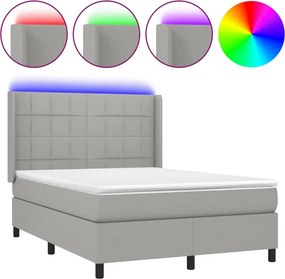 Box spring postel s matrací a LED světle šedá 140x200 cm textil 3138317