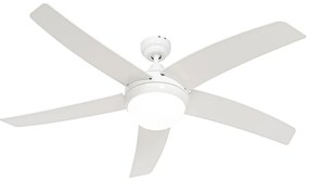 Chytrý stropní ventilátor bílý s dřevěným potiskem 132 cm vč. LED stmívatelné s dálkovým ovládáním - Cool