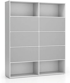 PLAN Široký kancelářský policový regál LAYERS, 6 boxů, 1582 x 400 x 1905, bílá / šedá