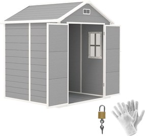 Outsunny zahradní nářaďový sklad 2,4m², voděodolný zahradní domek s pultovou střechou, 182x151x219/181 cm, nářaďový sklad s uzamykatelnými dveřmi, okn
