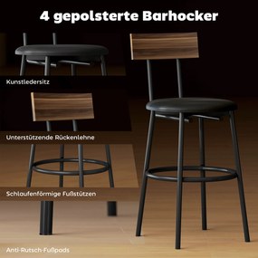 HOMCOM 5dílná sada barového stolu se 4 židlemi, průmyslový design, do kuchyně, jídelny, dřevo, ocel, hnědá