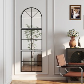 HOMCOM nástěnné zrcadlo 60 x 180 cm trojdílné, zakřivené zrcadlo s kovovým rámem, dekorativní visící zrcadlo, okno zrcadlo pro koupelnu a obývací pok…
