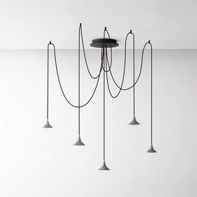 Artemide Unterlinden, hliníkové svítidlo pavouk s texturou dřeva, 5x6,8W LED 2700K, Ø 11,7cm