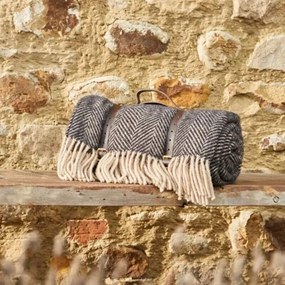 Pikniková vlněná deka Polo Herringbone Vintage, kožené popruhy, 183 x 150 cm Tweedmill