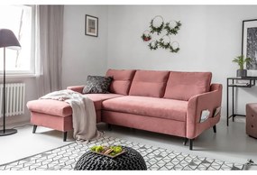 Růžová sametová rozkládací rohová pohovka Miuform Stylish Stan, levý roh