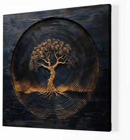 Obraz na plátně - Strom života Zlatý Vinyl, dřevo styl FeelHappy.cz Velikost obrazu: 140 x 140 cm