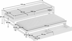 Postel s přistýlkou a úložným prostorem, 90x200, bílá, ELARA Kondela 0000412686
