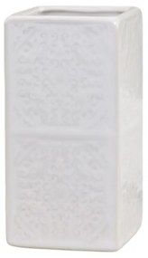 Bílý porcelánový držák na kartáčky s ornamenty - 7*7*12 cm