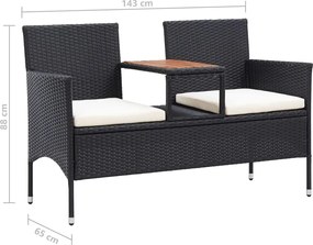 vidaXL 2místná zahradní lavice s čajovým stolkem 143 cm polyratan [46146] Barva: Černá