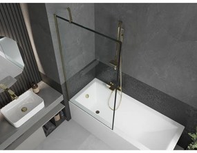 Mexen Next, vanová zástěna 1-křídlová 100 x 150 cm, fixní křídlo, 6 mm čiré sklo s černým vzorem, zlatý profil, 895-100-000-00-70-50