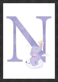 Abeceda písmena se slonem - Obraz, Plakát Velikost: B2 - 50x70 cm, Volba rámu: s černým rámem, Písmeno: N