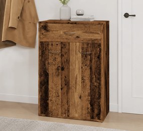 skříňka na boty, botník, 1 zásuvka, 2 dvířka, dřevo, 85x61x36 cm, staré dřevo, Dekorino BB20260066